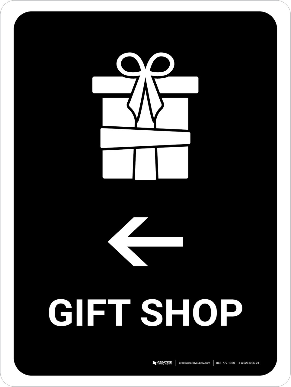 Gift Shop With Left Arrow Black Portrait - Wall Sign