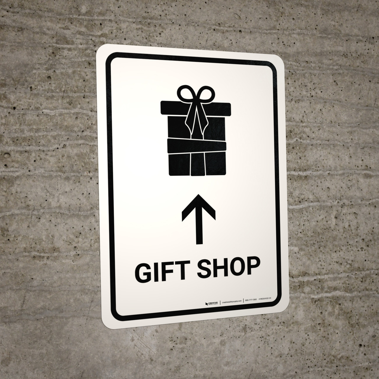 Gift Shop With Up Arrow White Portrait - Wall Sign | Creative Safety Supply