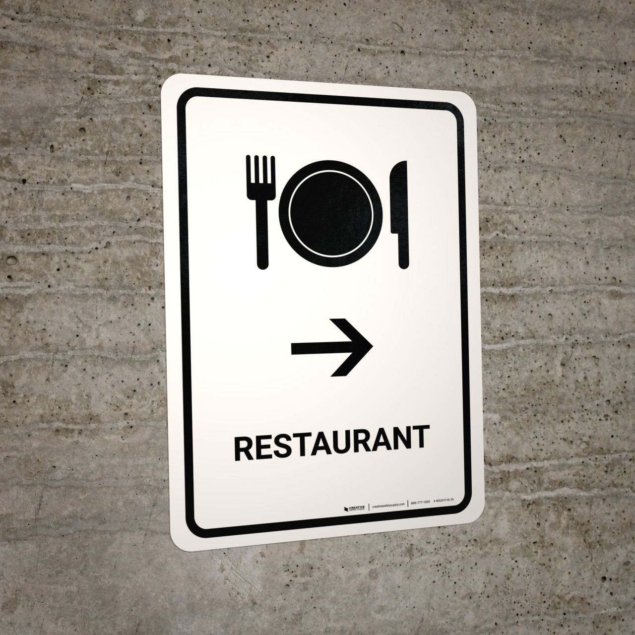 Restaurant With Right Arrow White Portrait - Wall Sign