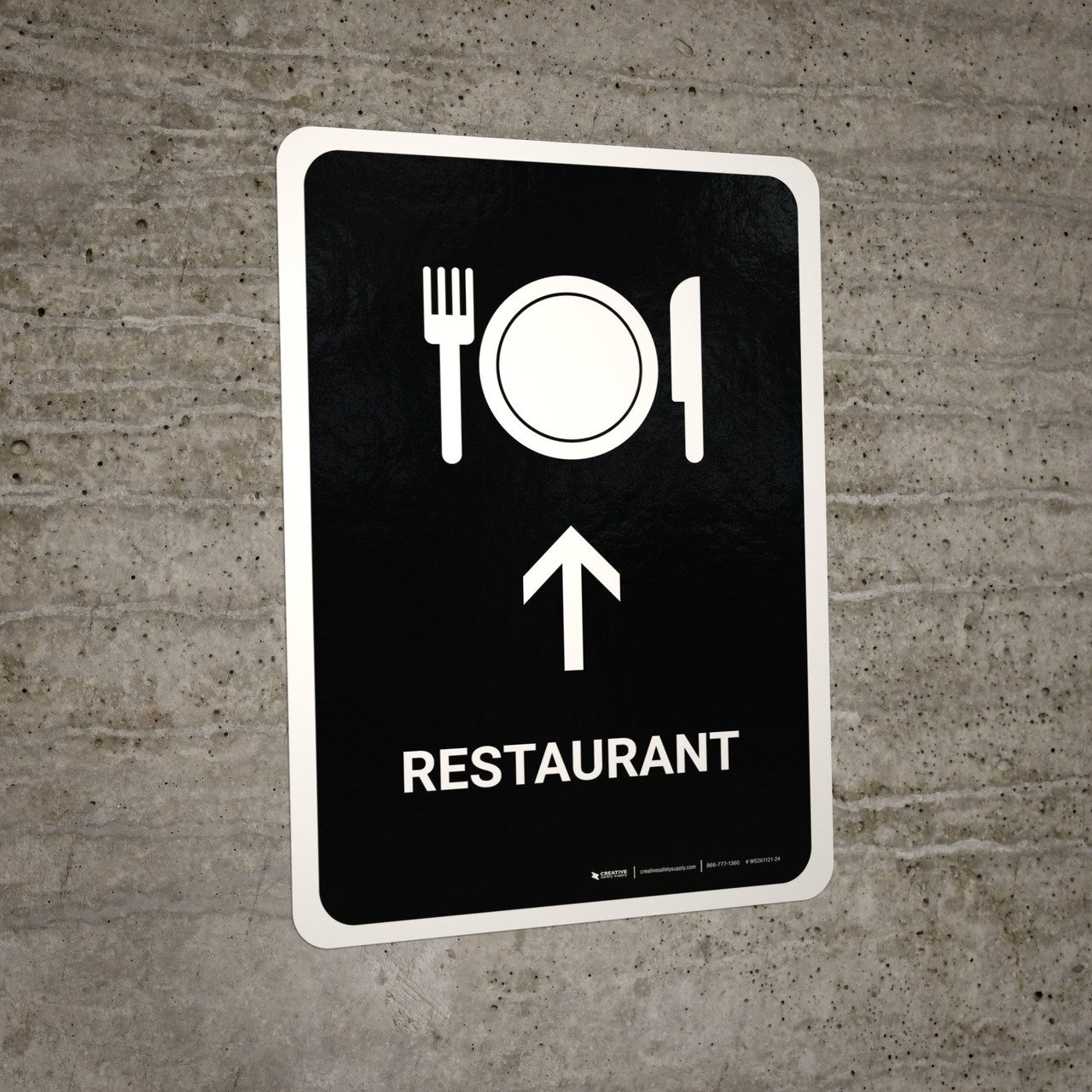Restaurant With Up Arrow Black Portrait - Wall Sign