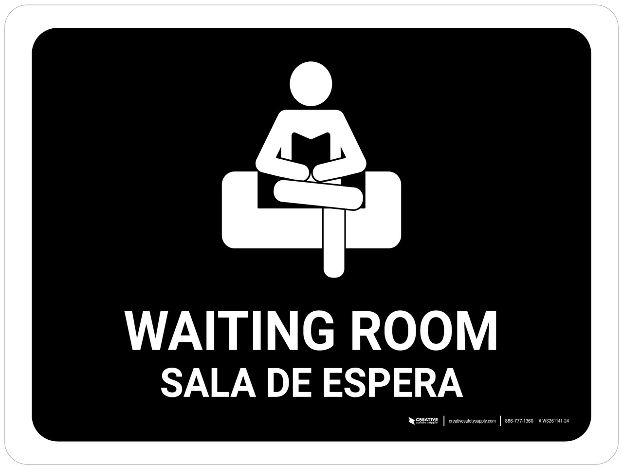 Waiting Room Black Bilingual Spanish Landscape - Wall Sign