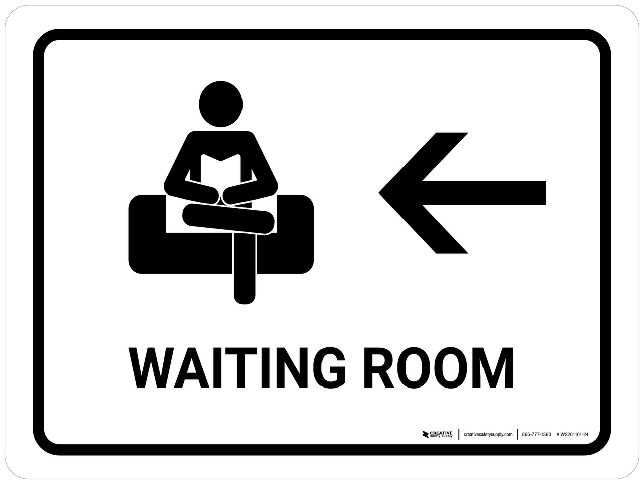 Waiting Room With Left Arrow White Landscape - Wall Sign