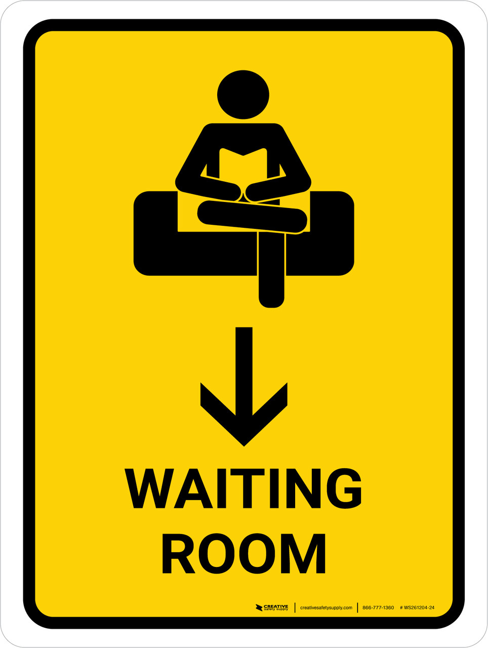 Waiting Room With Down Arrow Yellow Portrait - Wall Sign