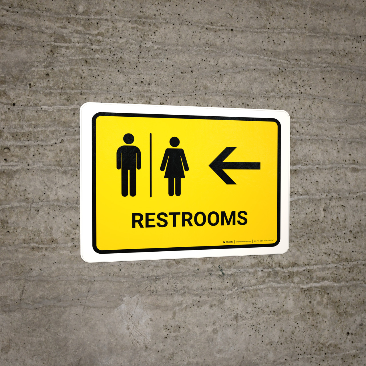 Restrooms With Left Arrow Yellow Landscape - Wall Sign | Creative ...