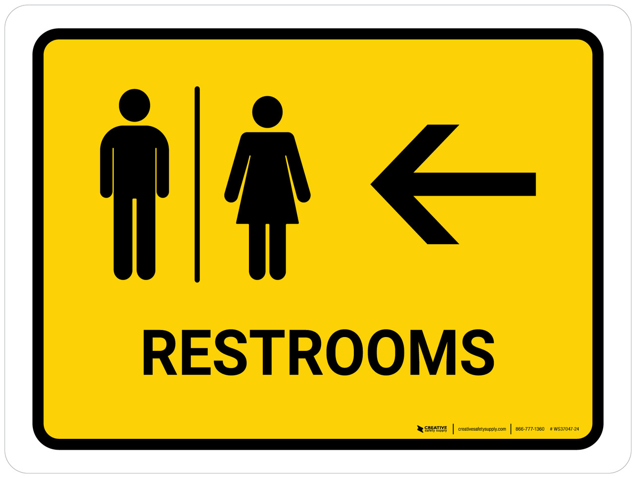 Restrooms With Left Arrow Yellow Landscape - Wall Sign | Creative ...