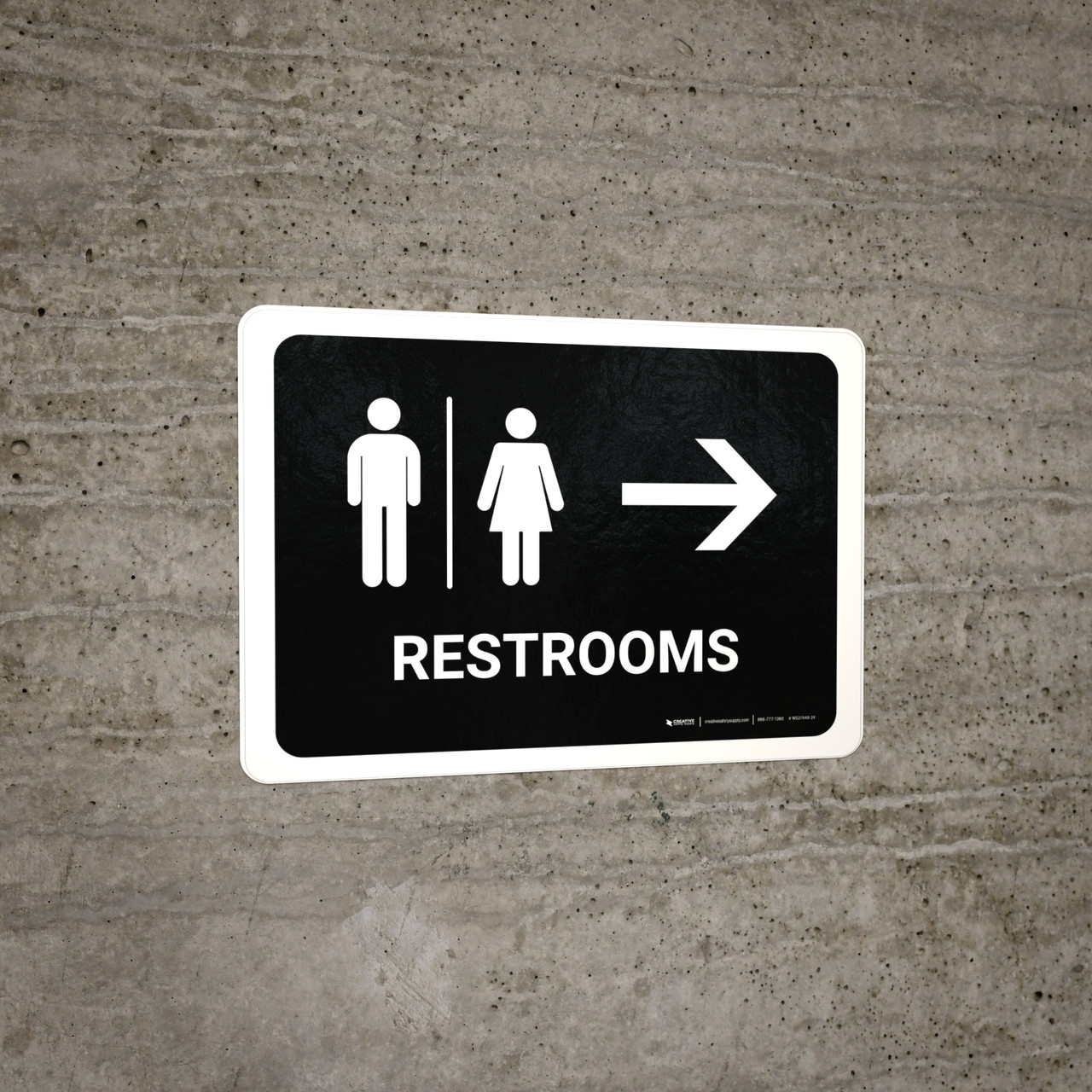 Restrooms With Right Arrow Black Landscape - Wall Sign