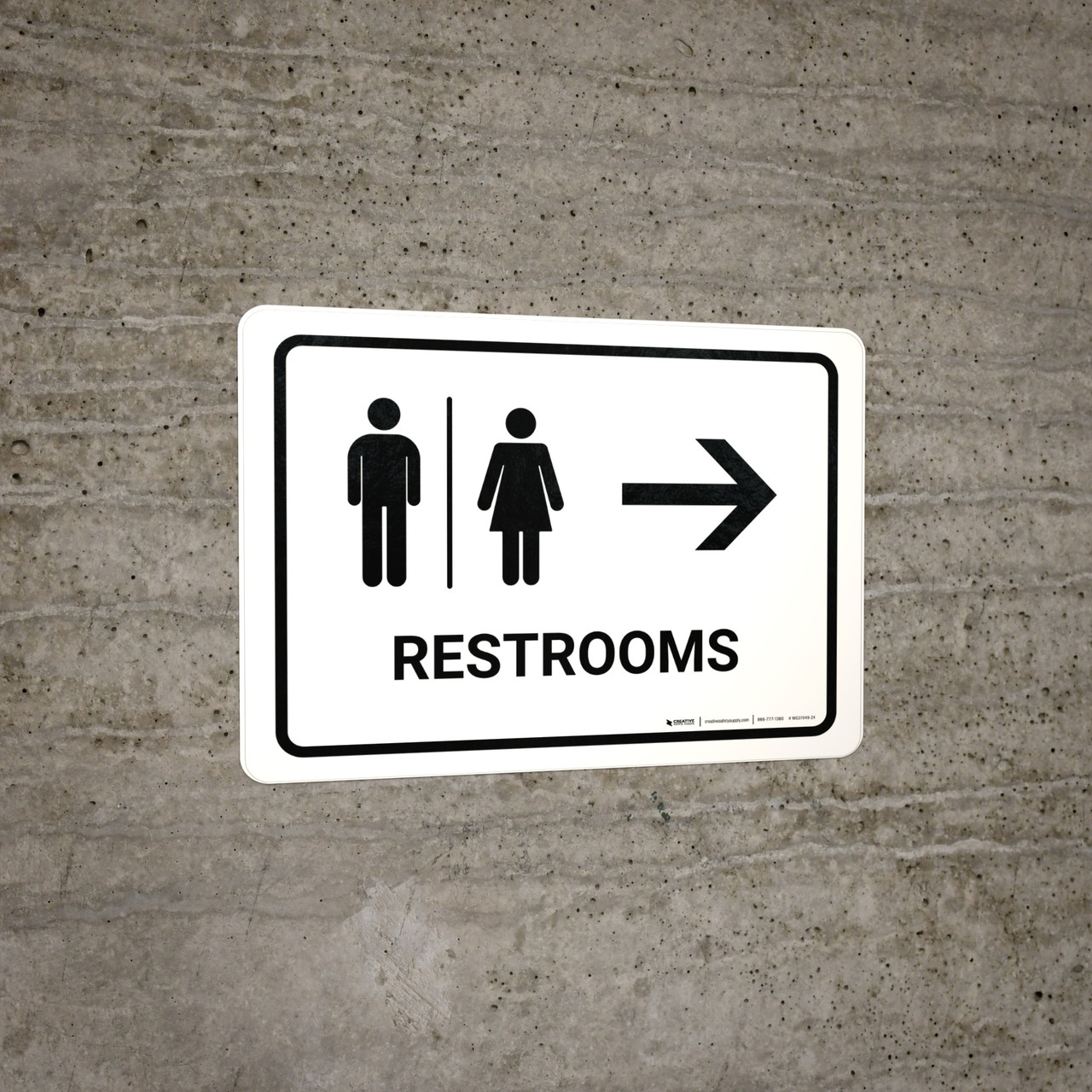 Restrooms With Right Arrow White Landscape - Wall Sign | Creative ...