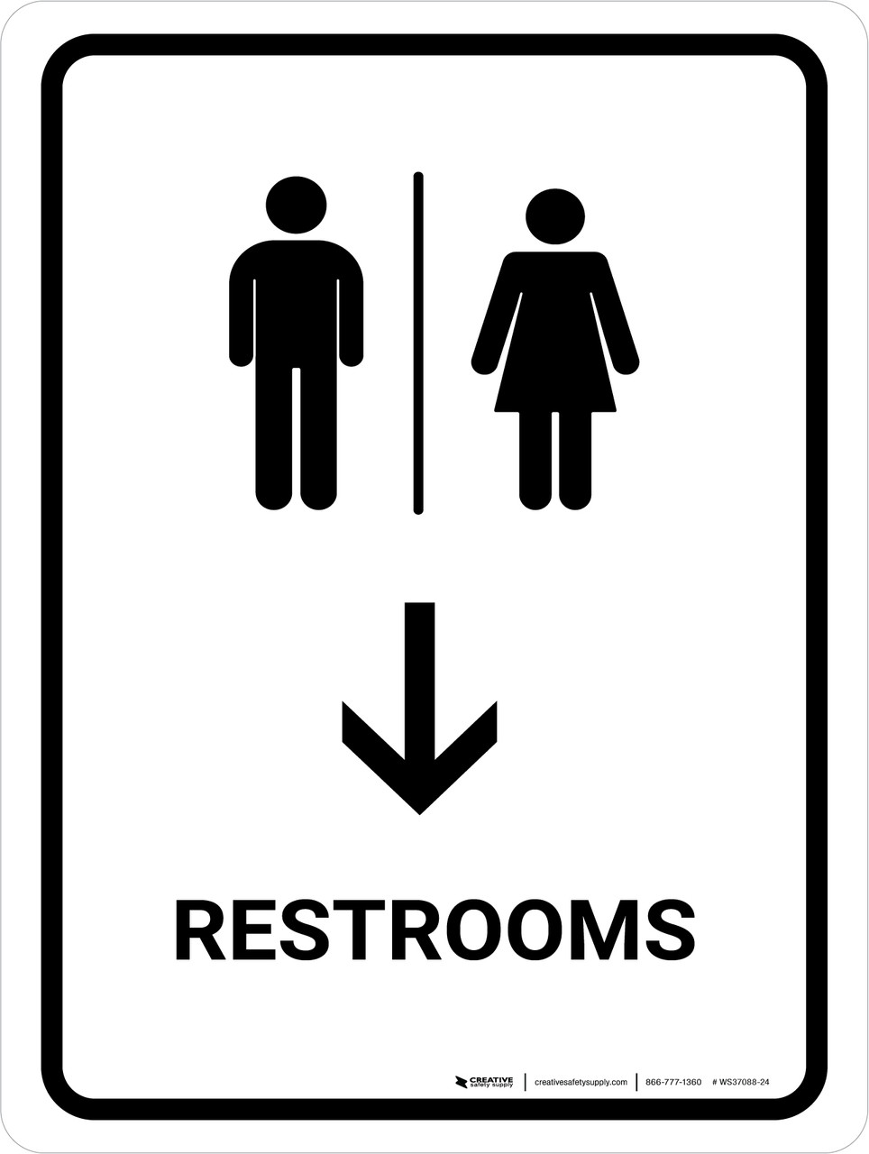 Restrooms With Down Arrow White Portrait - Wall Sign | Creative Safety ...