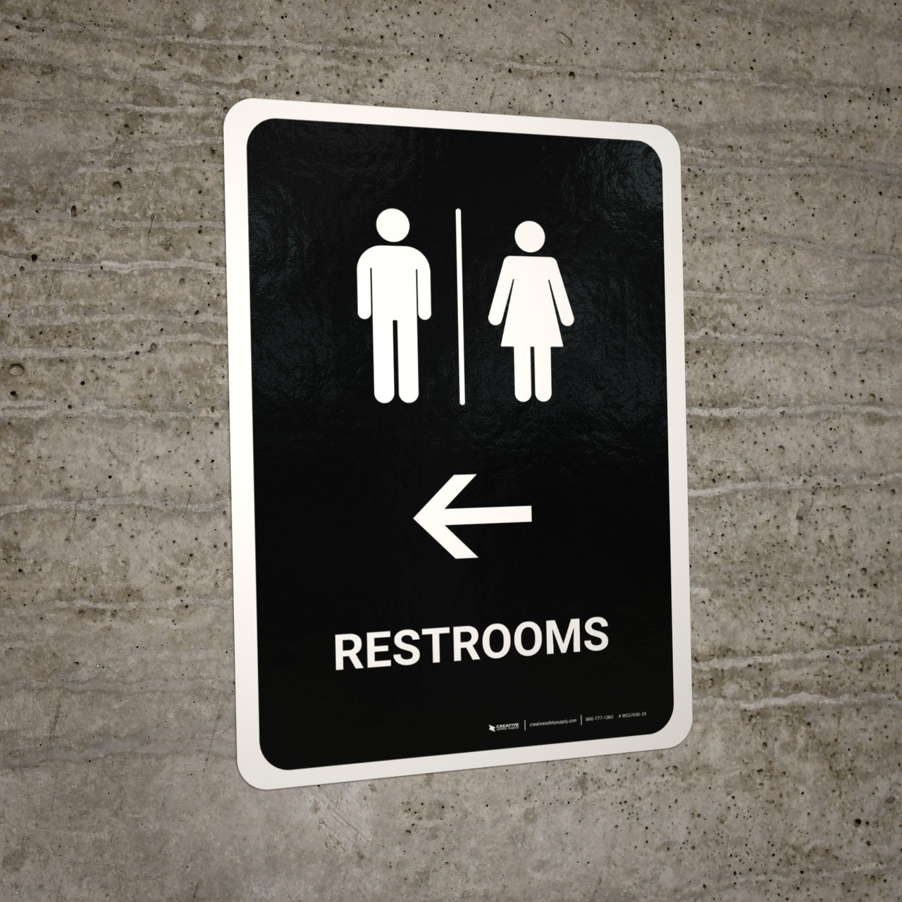 Restrooms With Left Arrow Black Portrait - Wall Sign | Creative Safety ...
