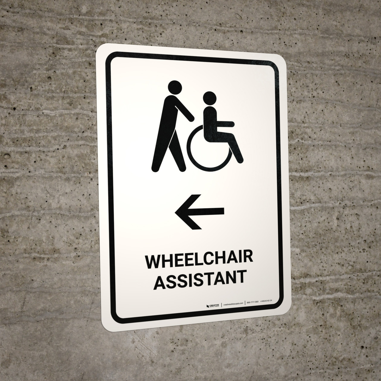 Wheelchair Assistant With Left Arrow White Portrait - Wall Sign ...