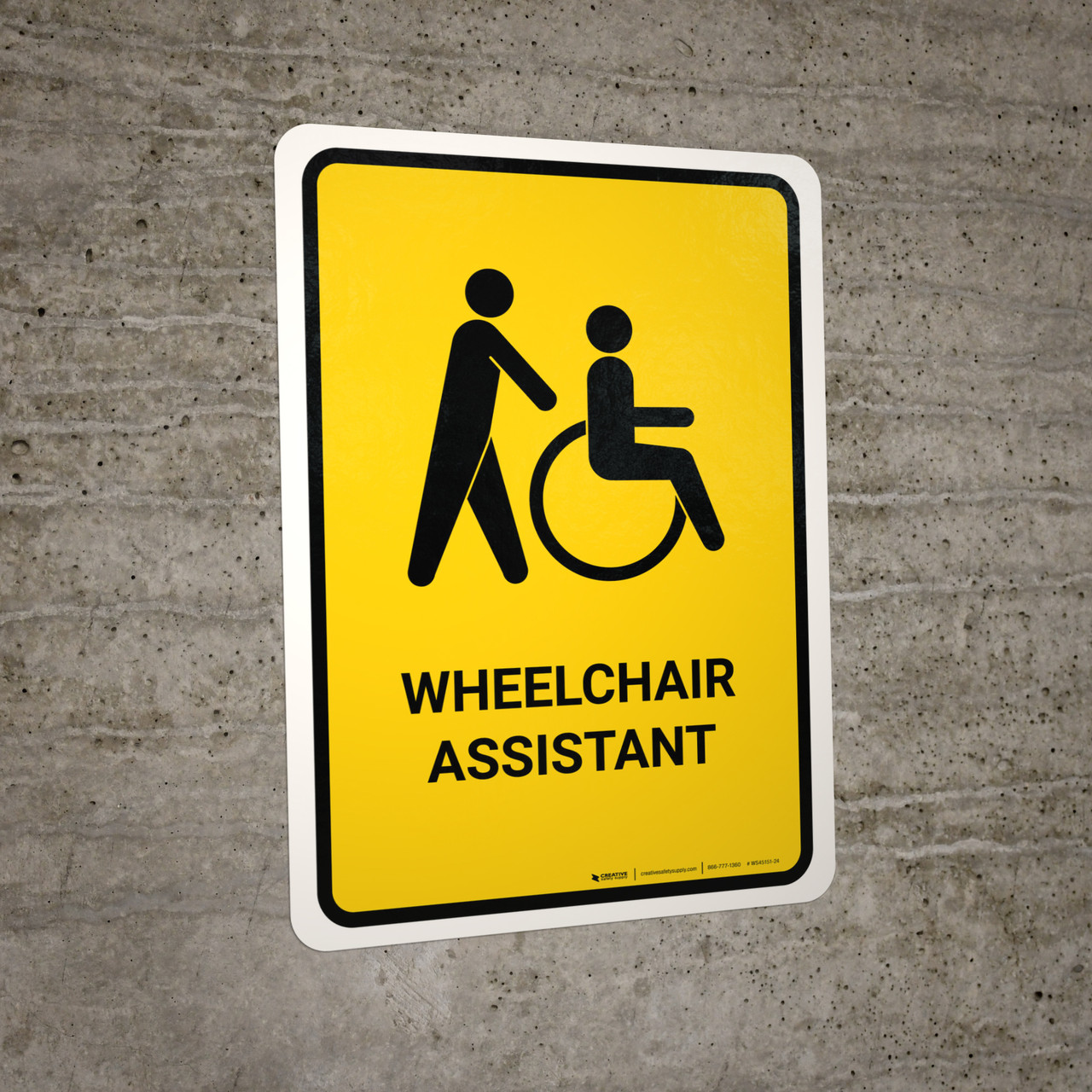 Wheelchair Assistant Yellow Portrait - Wall Sign