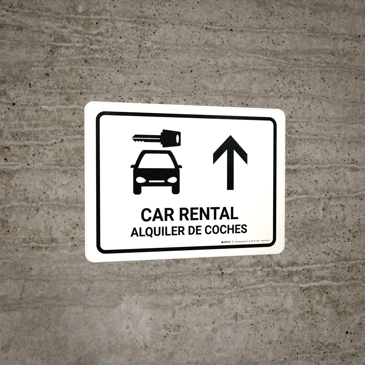 Car Rental With Up Arrow White Bilingual Spanish Landscape - Wall Sign