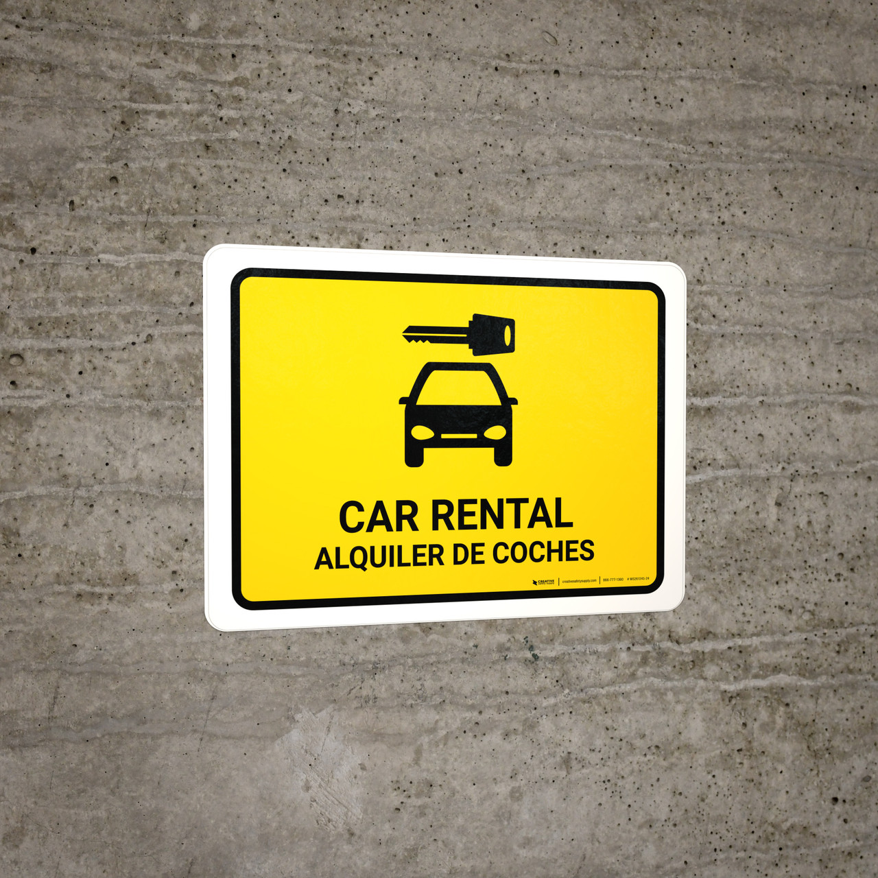 Car Rental Yellow Bilingual Spanish Landscape - Wall Sign