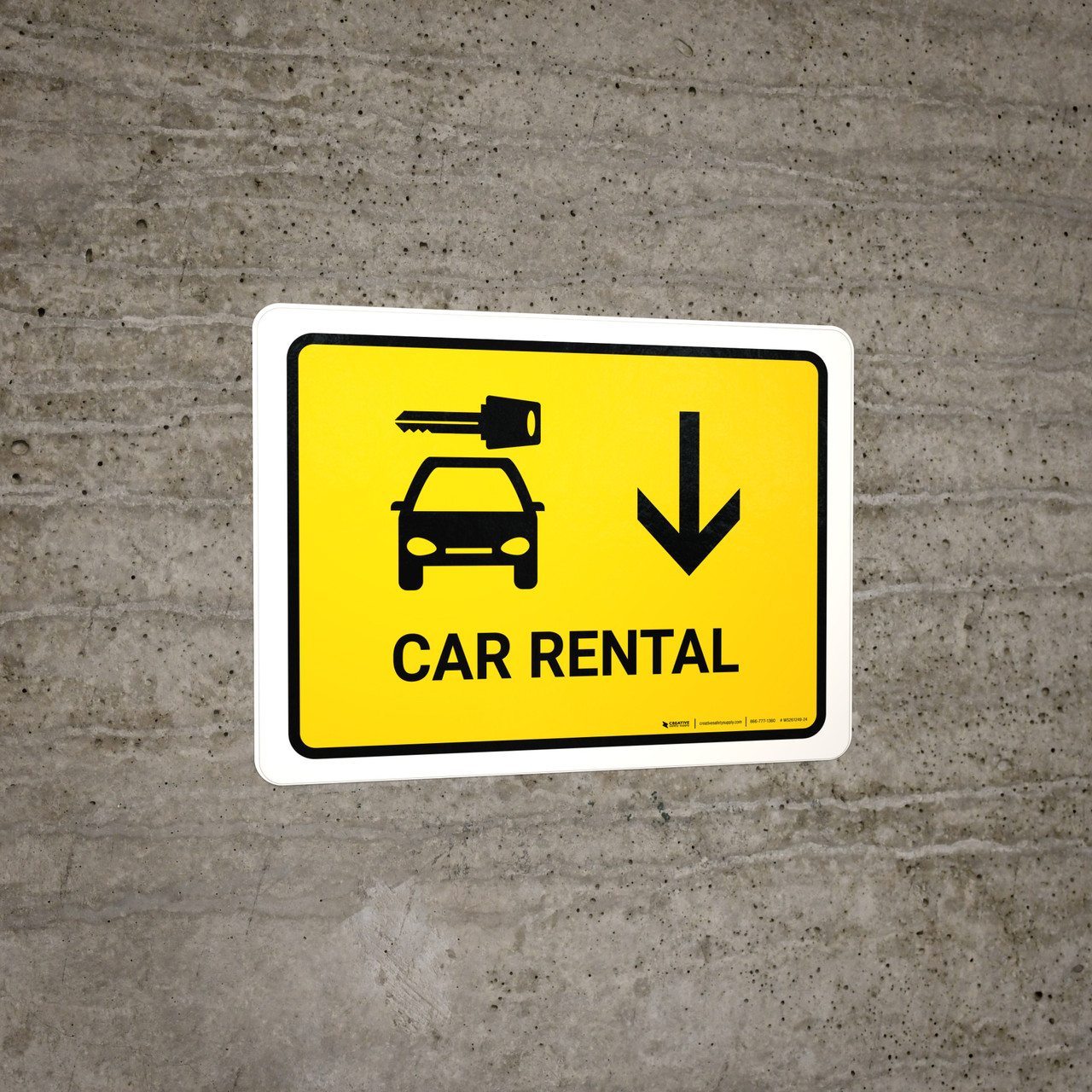 Car Rental With Down Arrow Yellow Landscape - Wall Sign