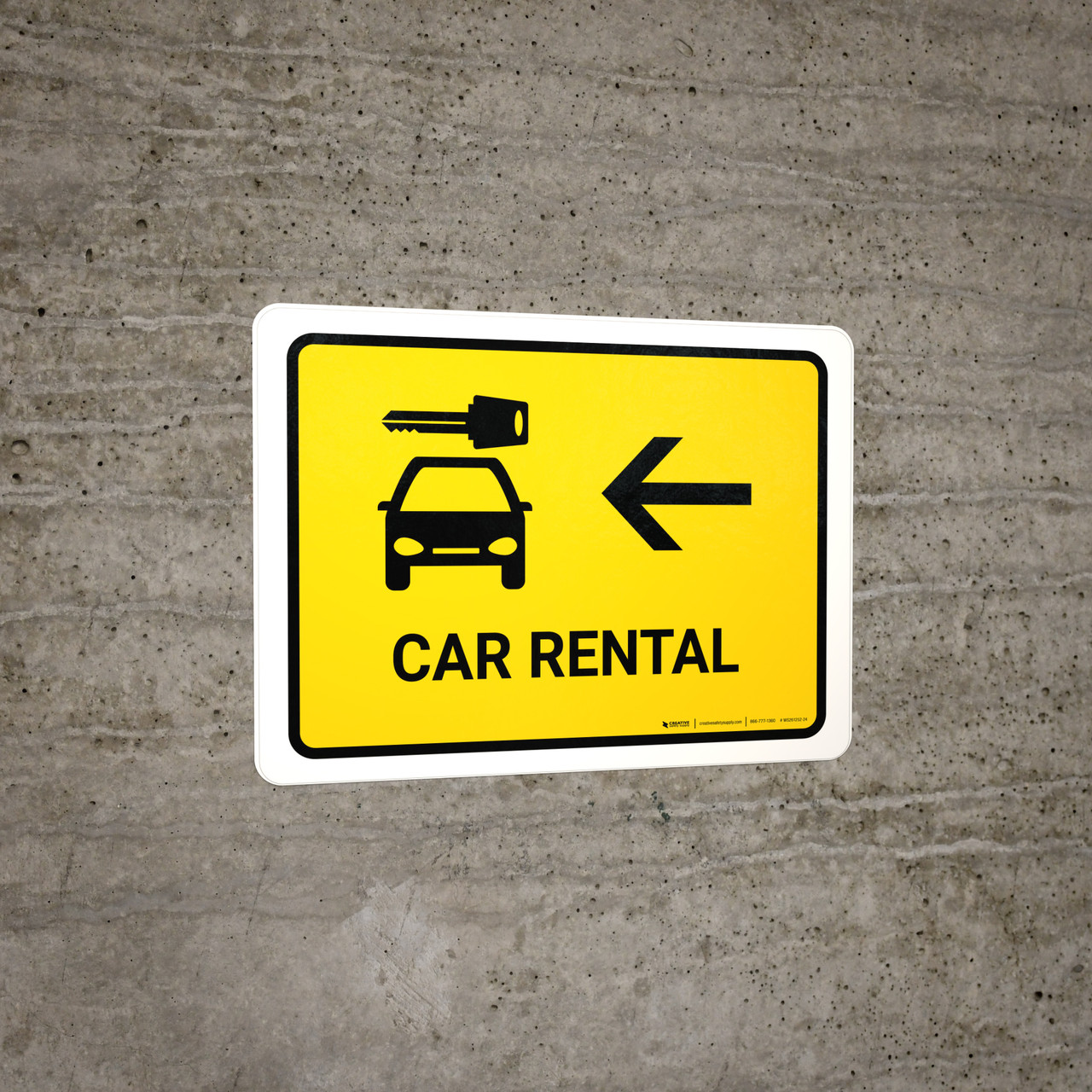 Car Rental With Left Arrow Yellow Landscape - Wall Sign