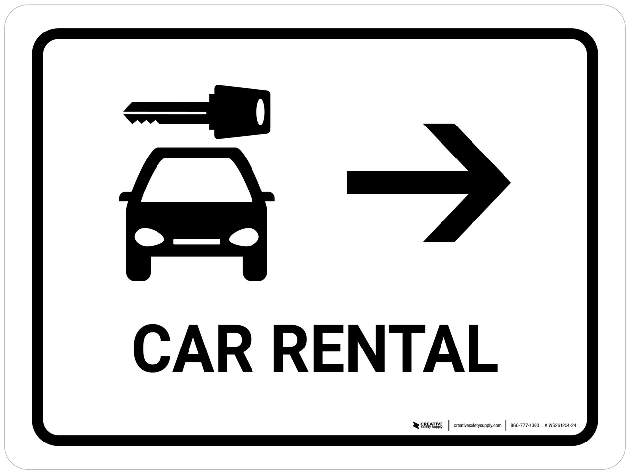 Car Rental With Right Arrow White Landscape - Wall Sign