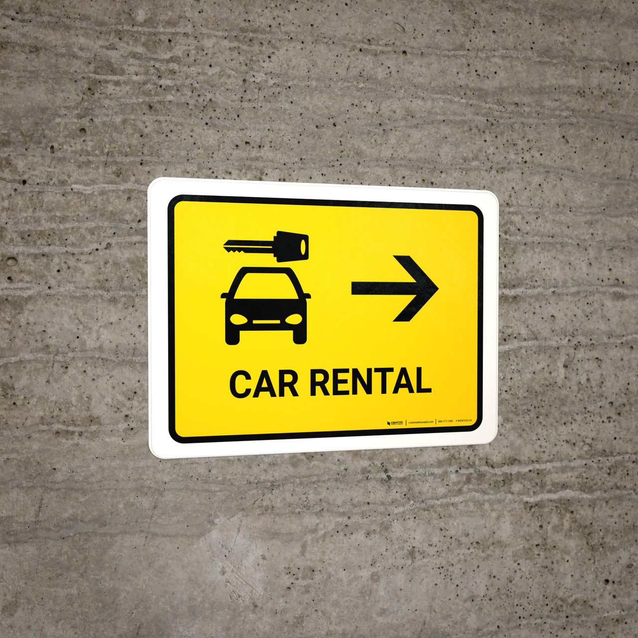 Car Rental With Right Arrow Yellow Landscape - Wall Sign