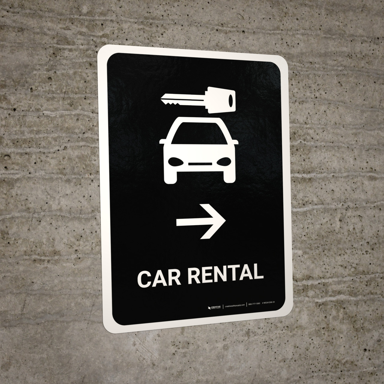 Car Rental With Right Arrow Black Portrait - Wall Sign