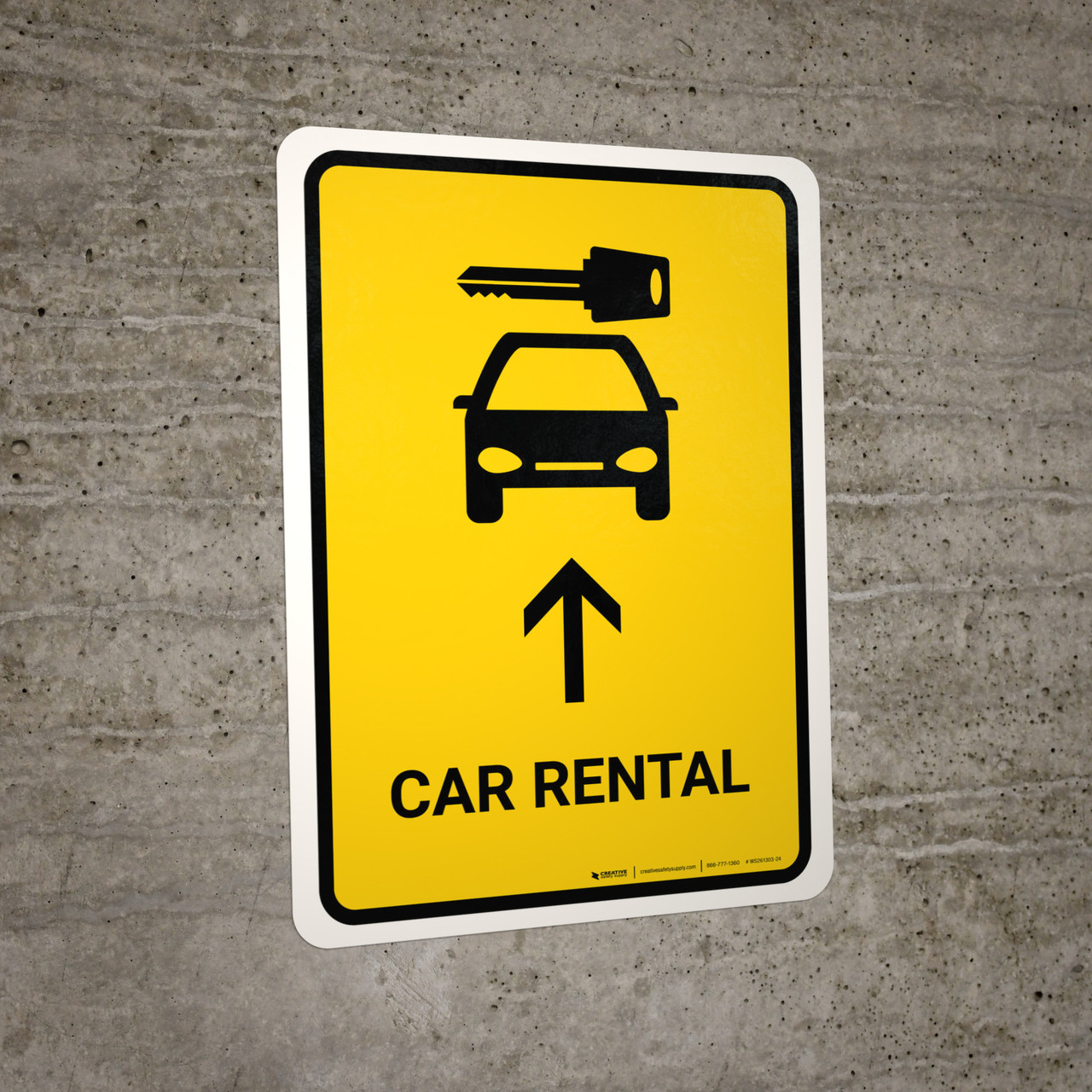 Car Rental With Up Arrow Yellow Portrait - Wall Sign
