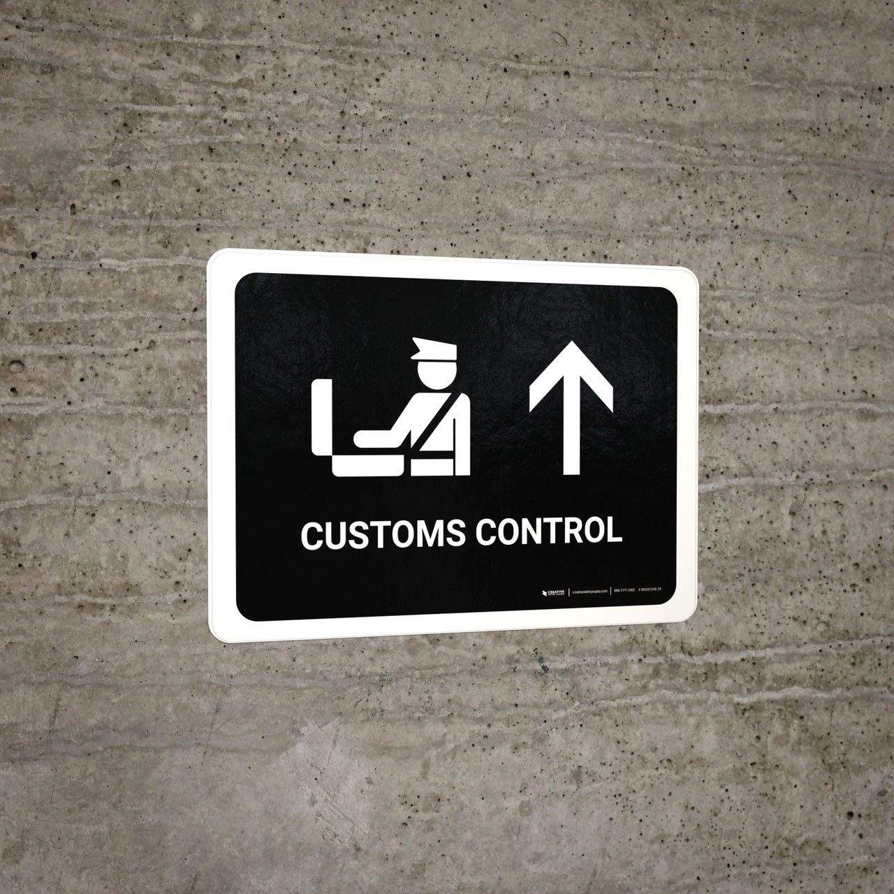 Customs Control With Up Arrow Black Landscape - Wall Sign