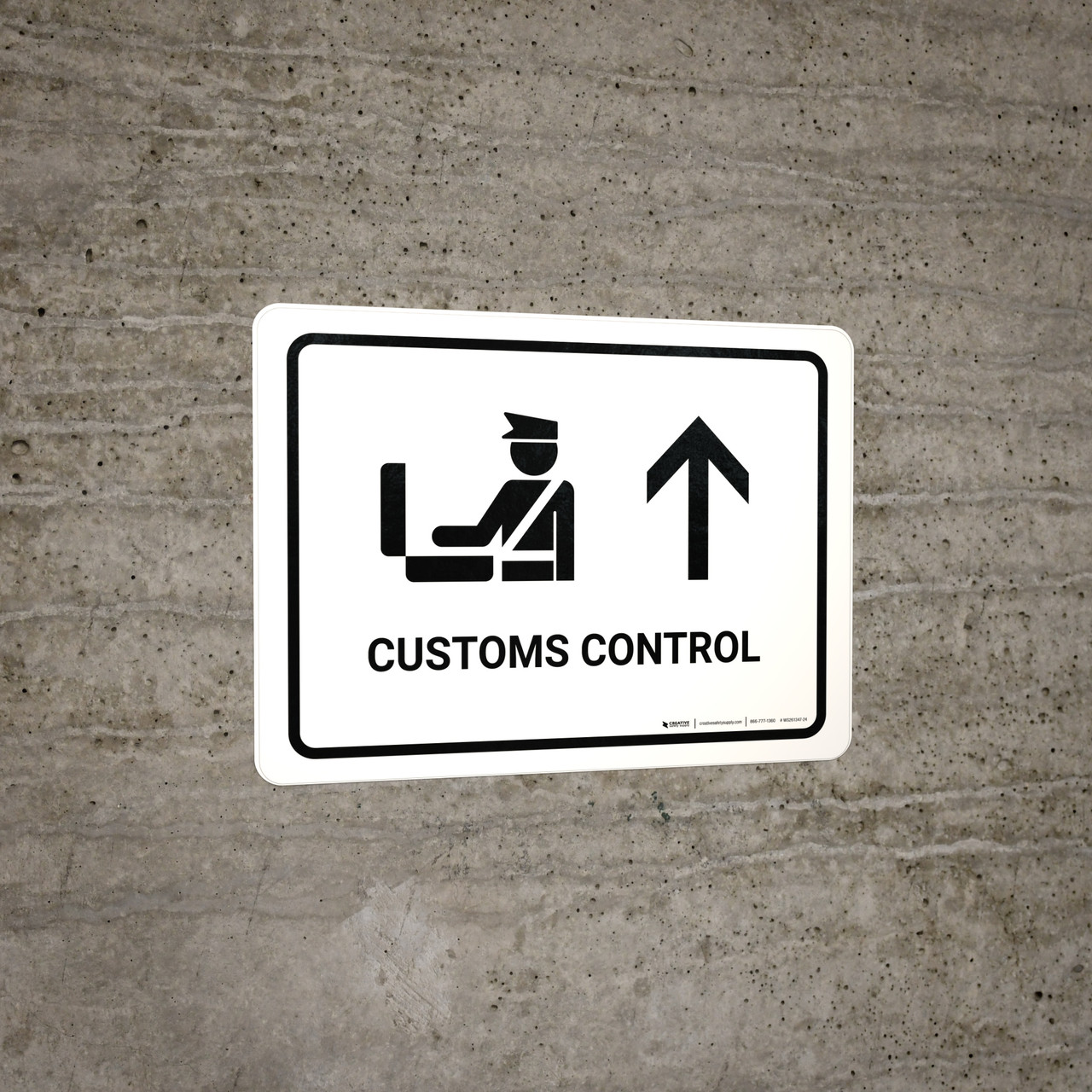 Customs Control With Up Arrow White Landscape - Wall Sign
