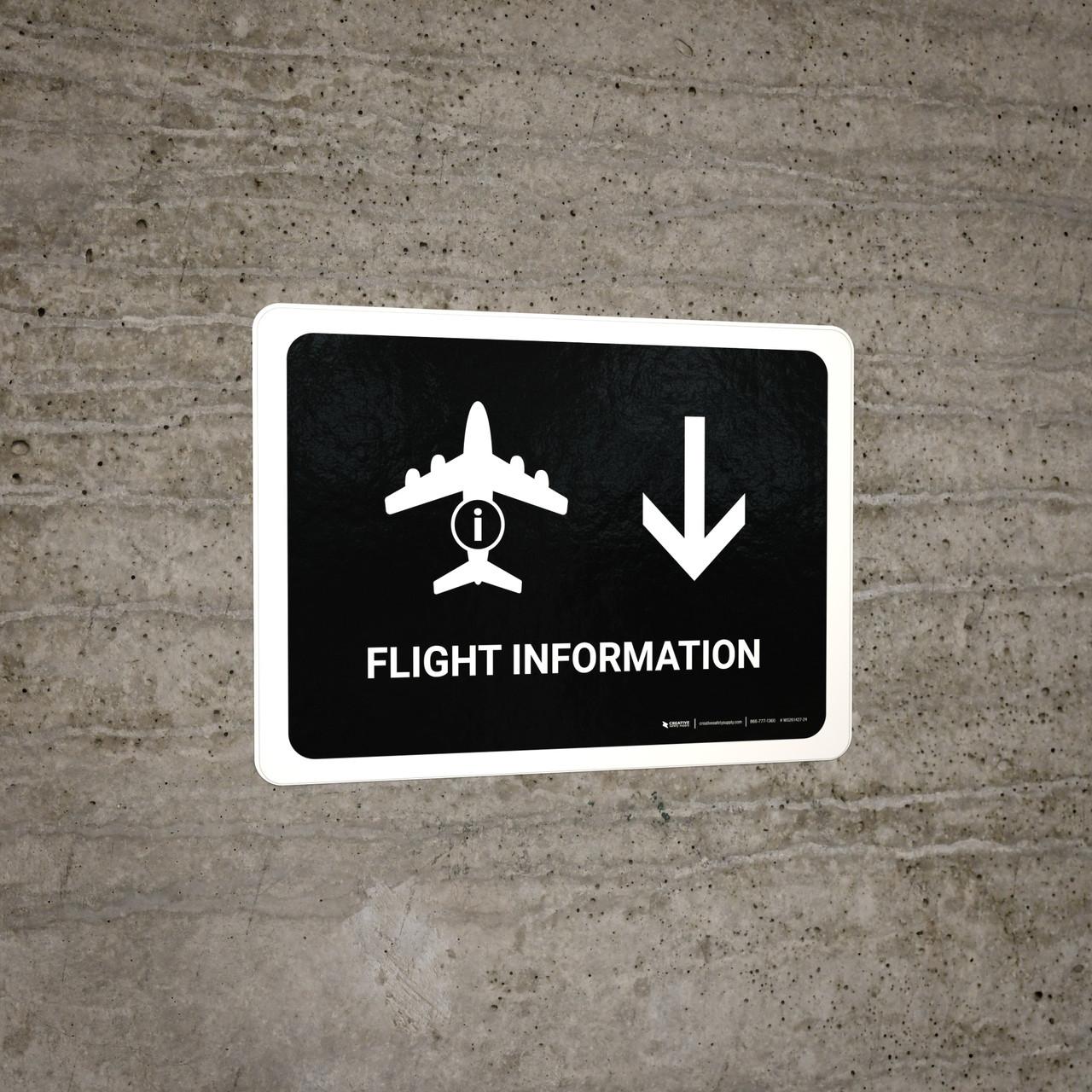 Flight Information With Down Arrow Black Landscape - Wall Sign