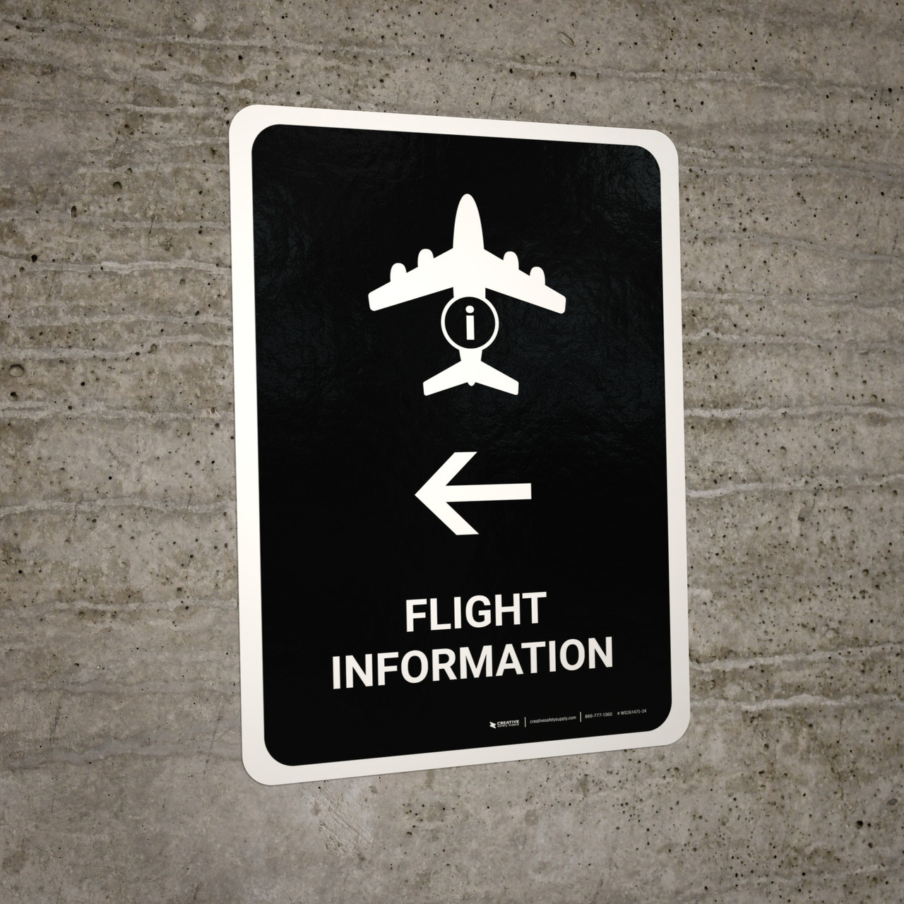 Flight Information With Left Arrow White Portrait - Wall Sign