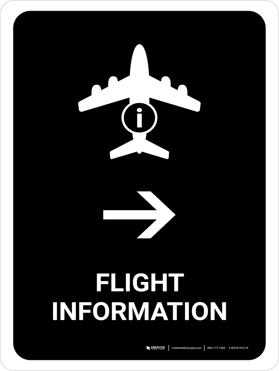 Flight Information With Right Arrow Black Portrait - Wall Sign