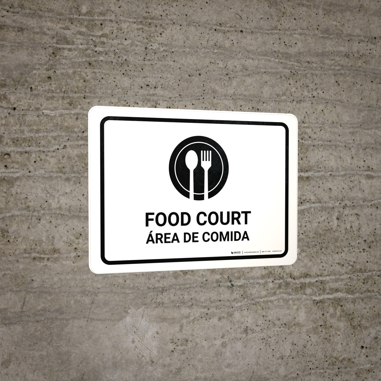 Food Court White Bilingual Spanish Landscape - Wall Sign