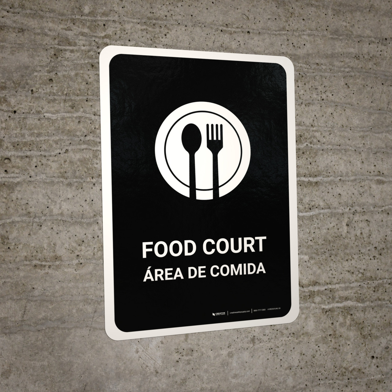 Food Court Black Bilingual Spanish Portrait - Wall Sign