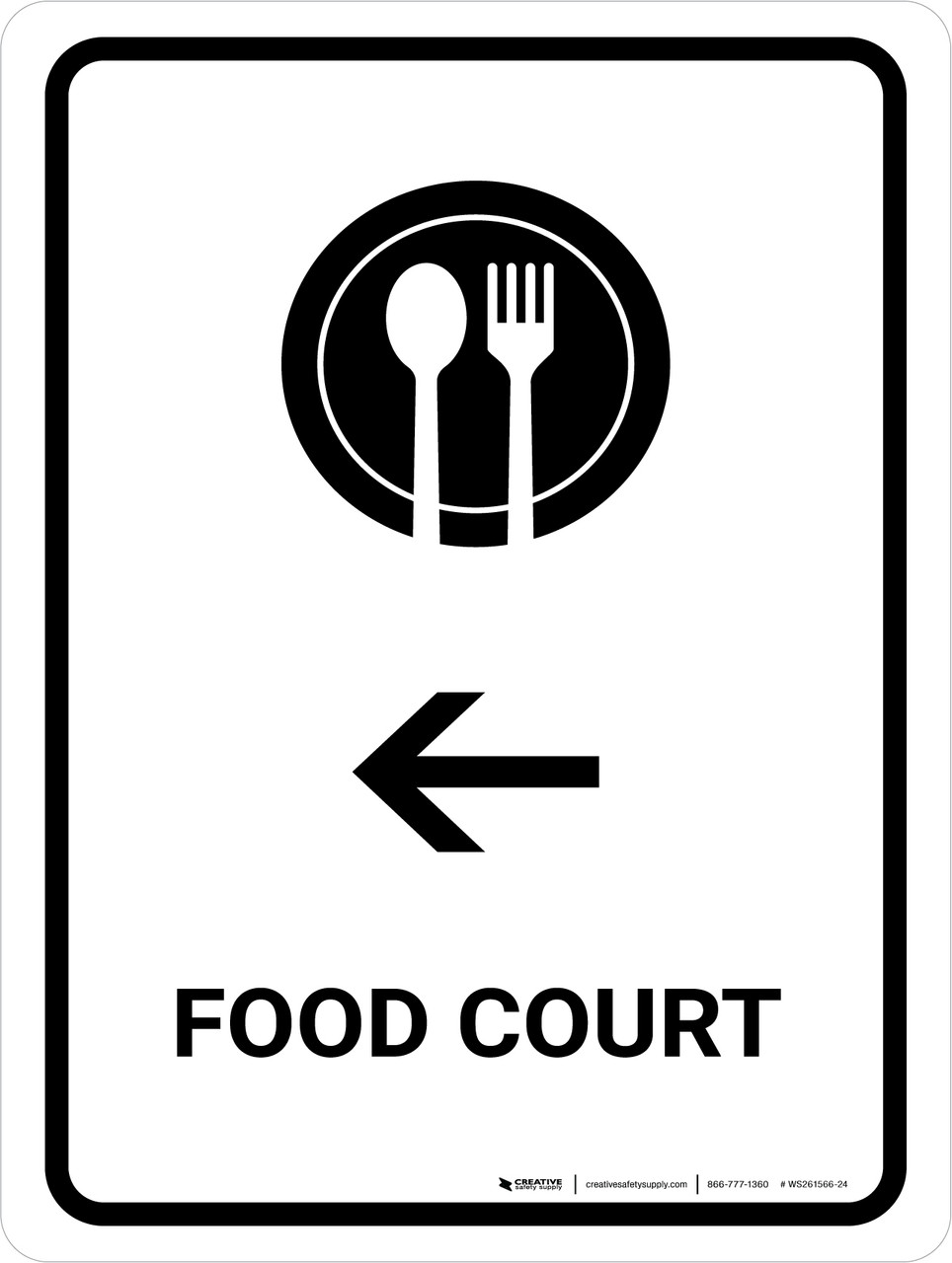Food Court With Left Arrow White Portrait - Wall Sign