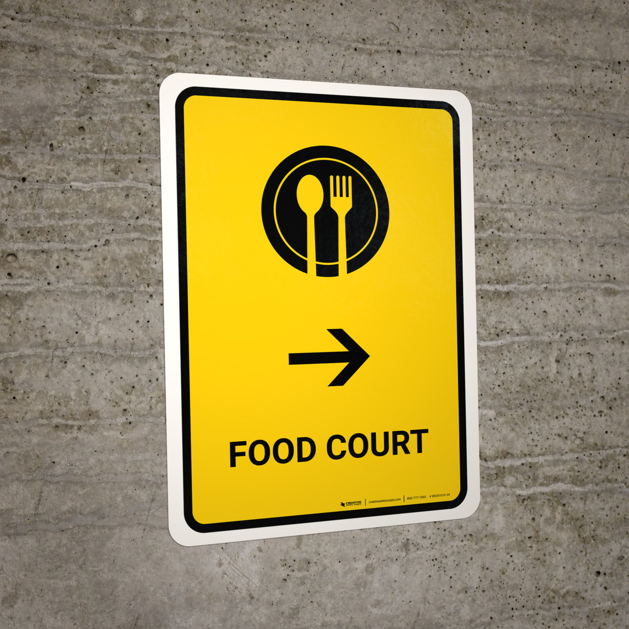 Food Court With Right Arrow Yellow Portrait - Wall Sign