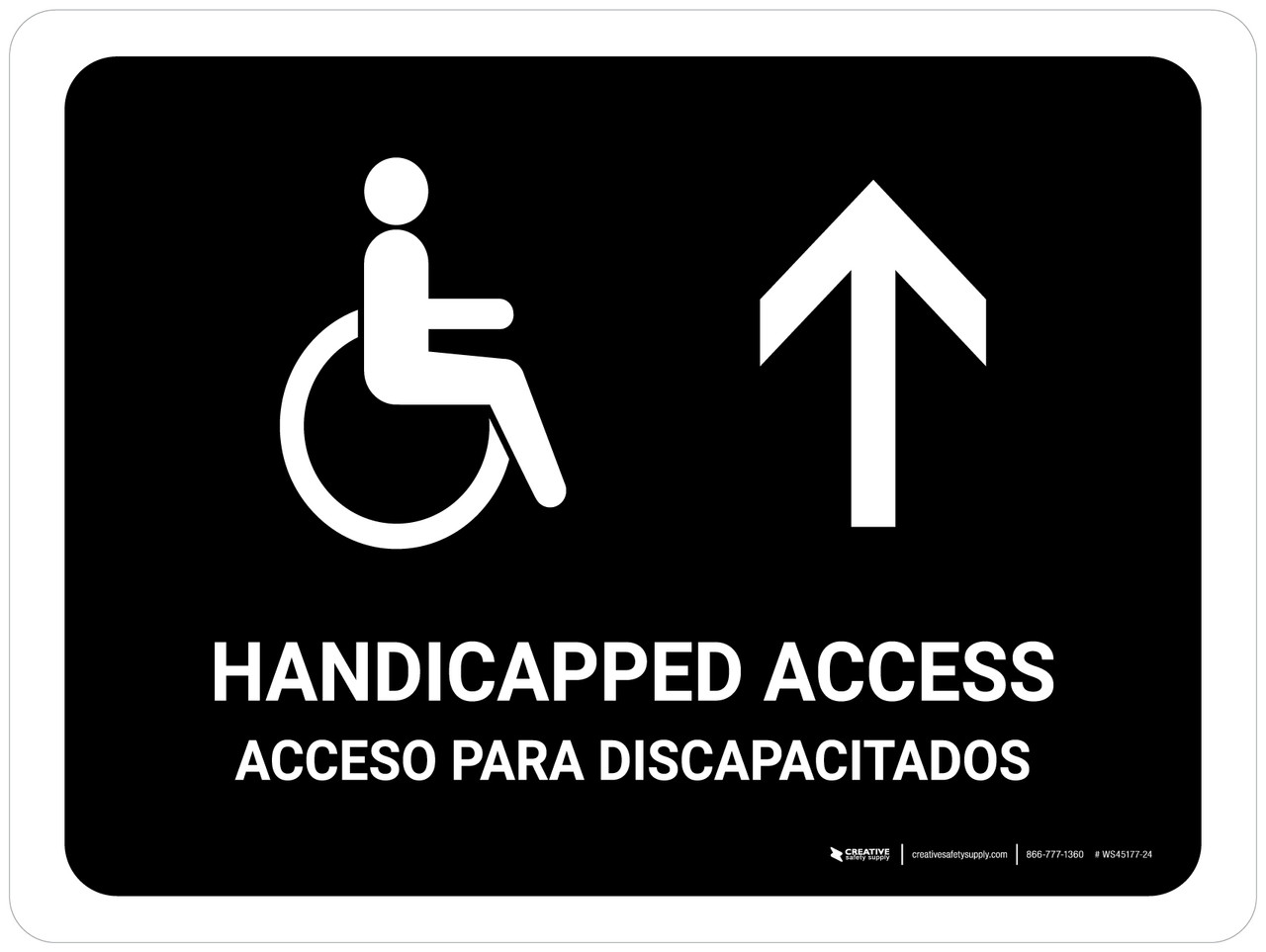 Handicapped Access With Up Arrow Black Bilingual Spanish Landscape ...