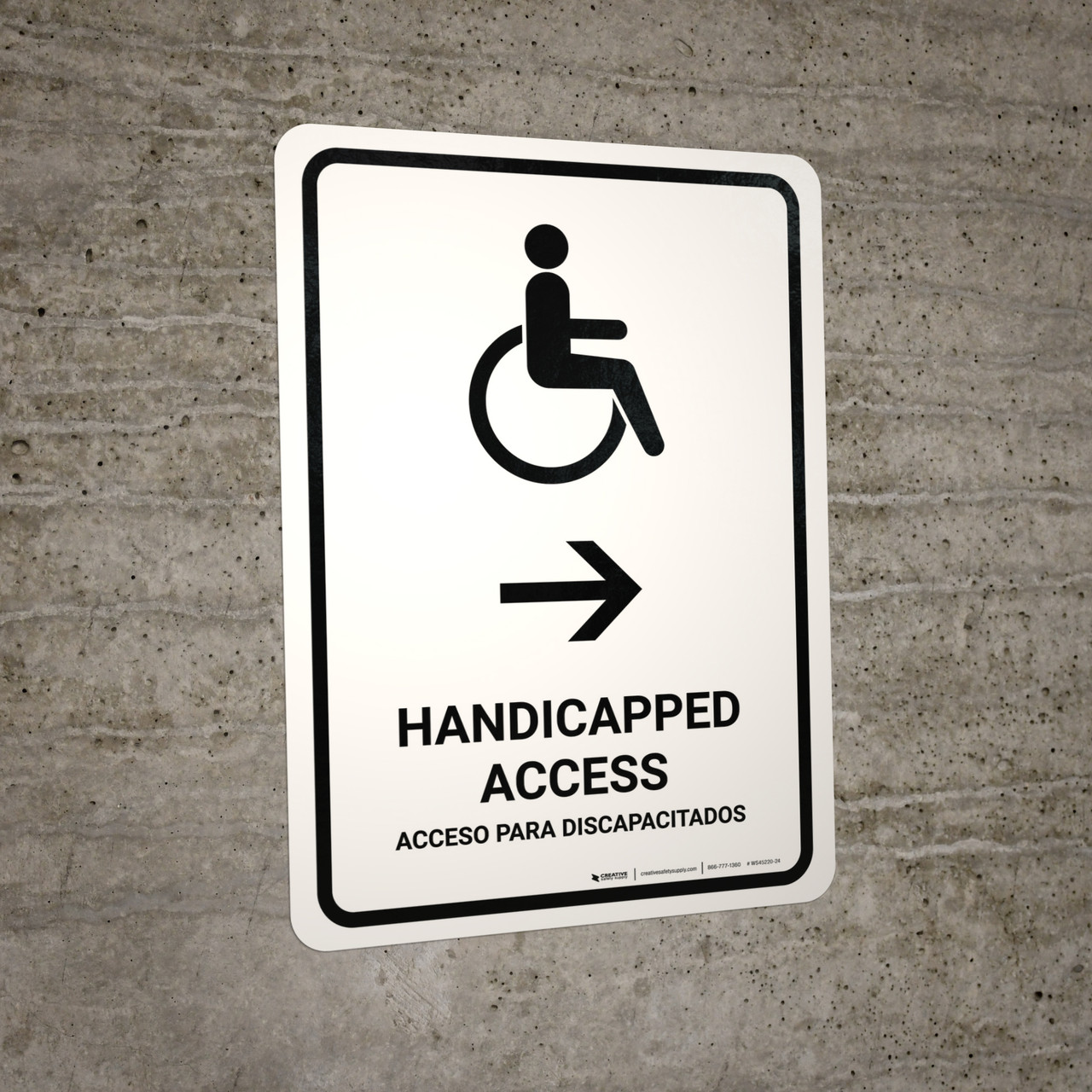 Handicapped Access With Right Arrow White Bilingual Portrait - Wall Sign