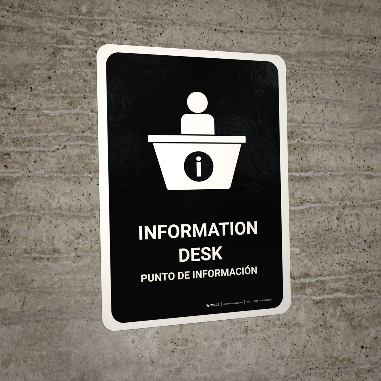 Information Desk Black Bilingual Spanish Portrait - Wall Sign ...