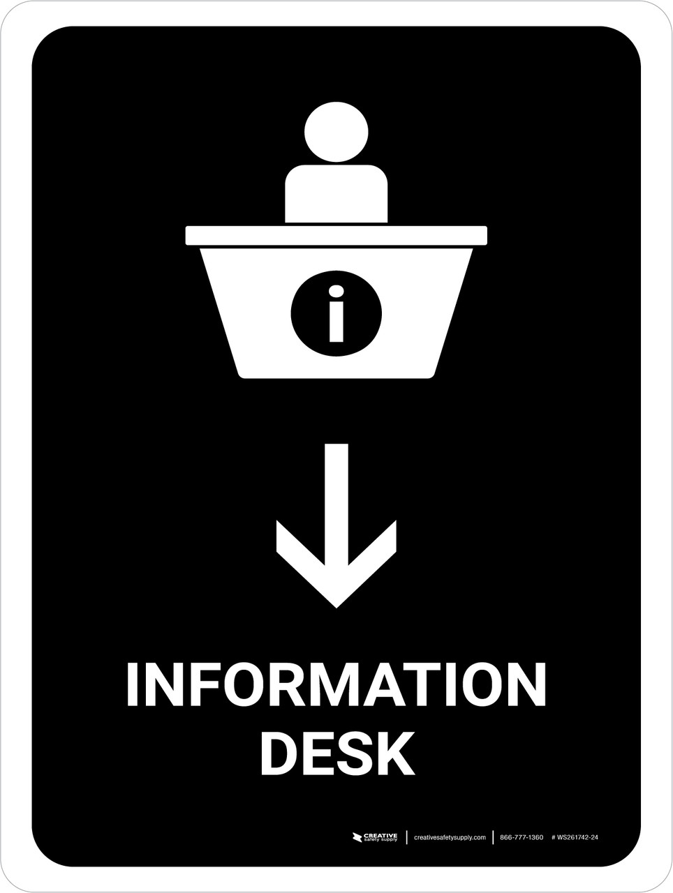 Information Desk With Down Arrow Black Portrait - Wall Sign