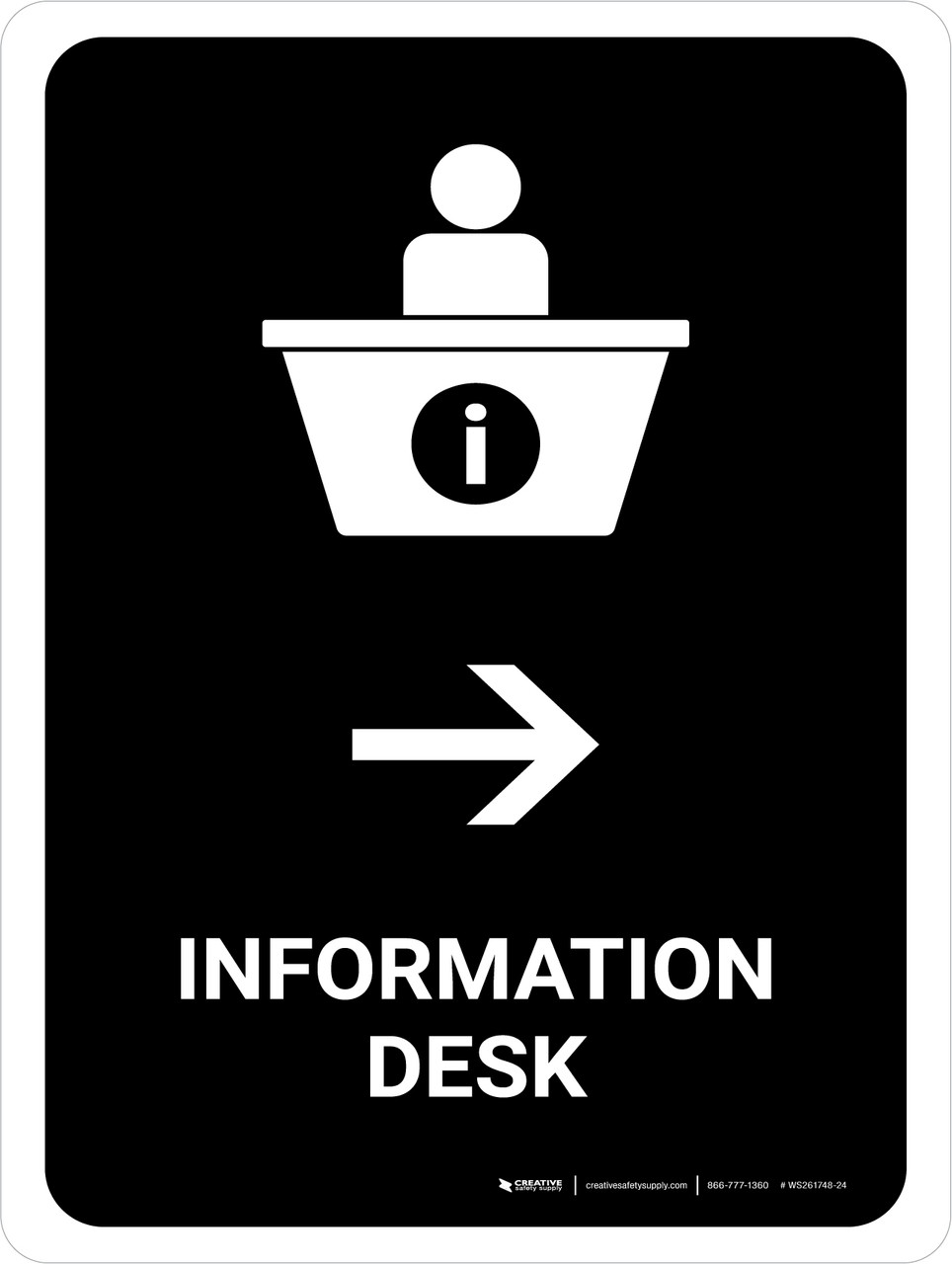 Information Desk With Right Arrow Black Portrait - Wall Sign | Creative ...