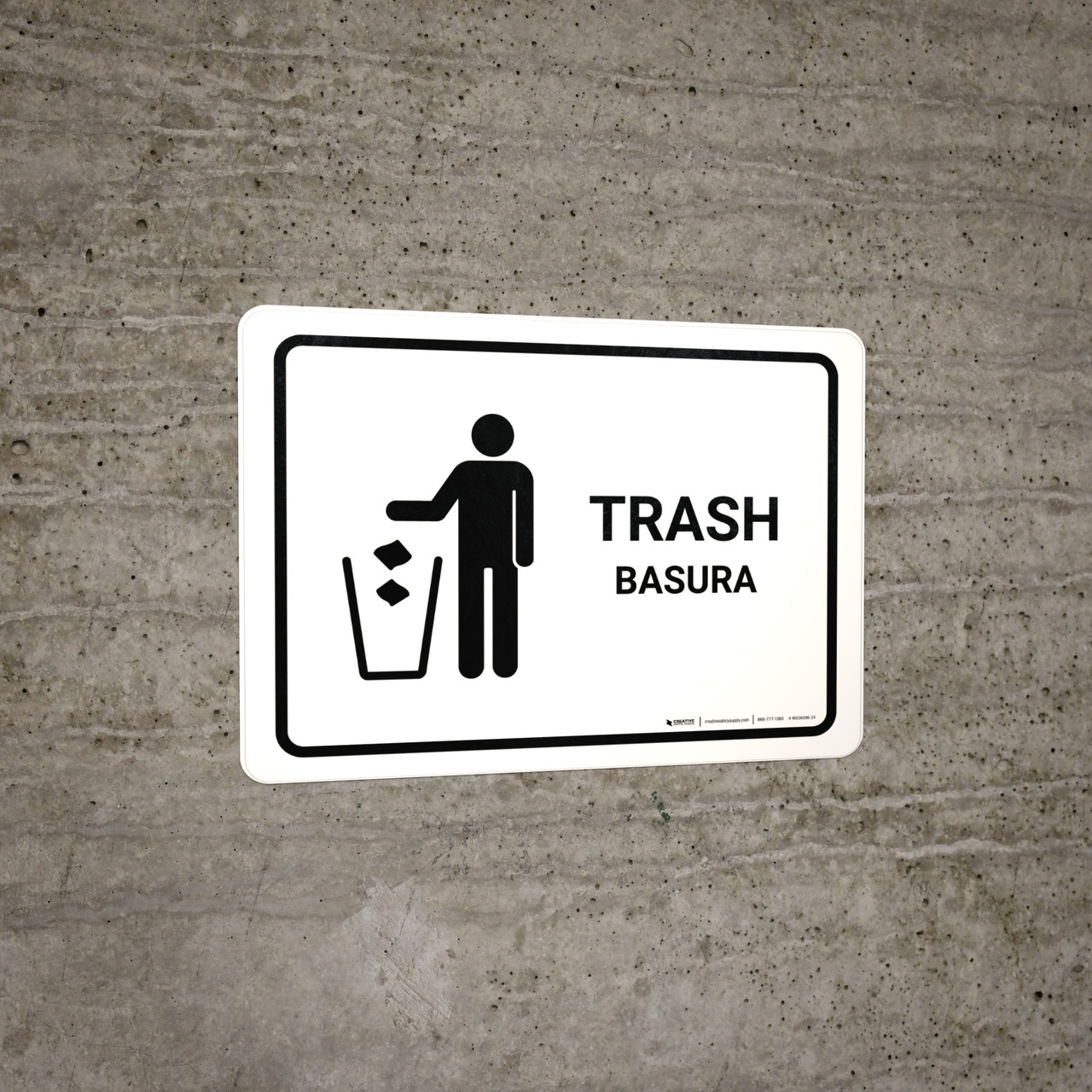 Trash White Bilingual Landscape - Wall Sign | Creative Safety Supply