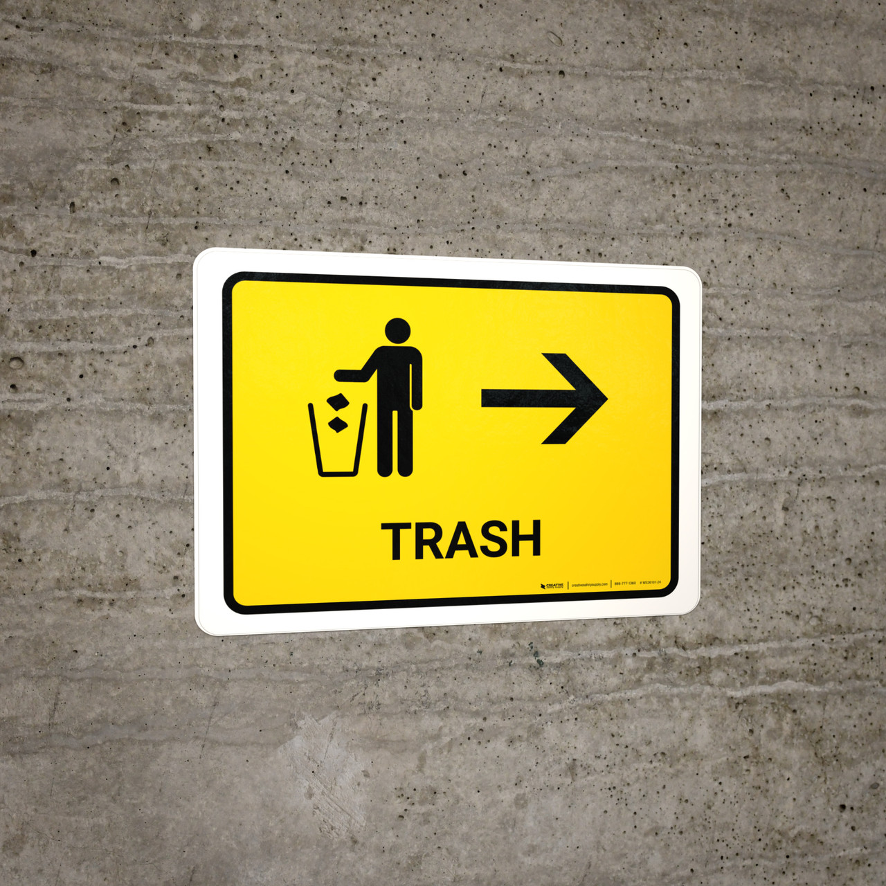 Trash With Right Arrow Yellow Landscape - Wall Sign