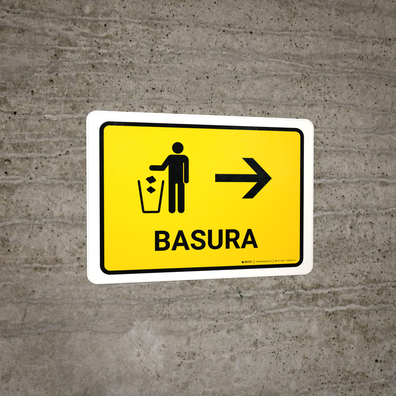 Trash With Right Arrow Yellow Spanish Landscape - Wall Sign