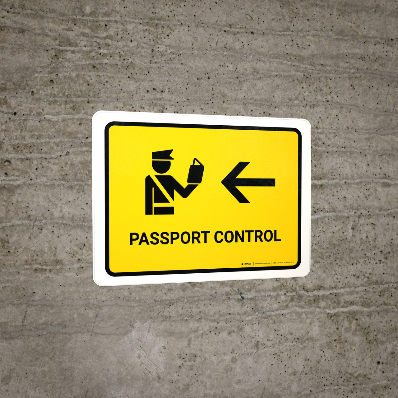 Passport Control With Left Arrow Yellow Landscape - Wall Sign ...