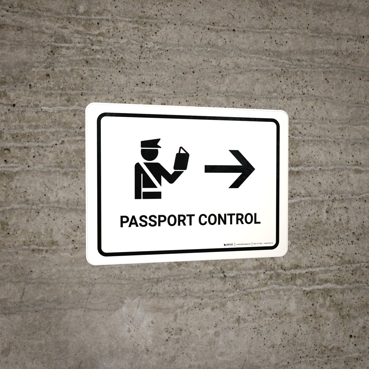Passport Control With Right Arrow White Landscape - Wall Sign