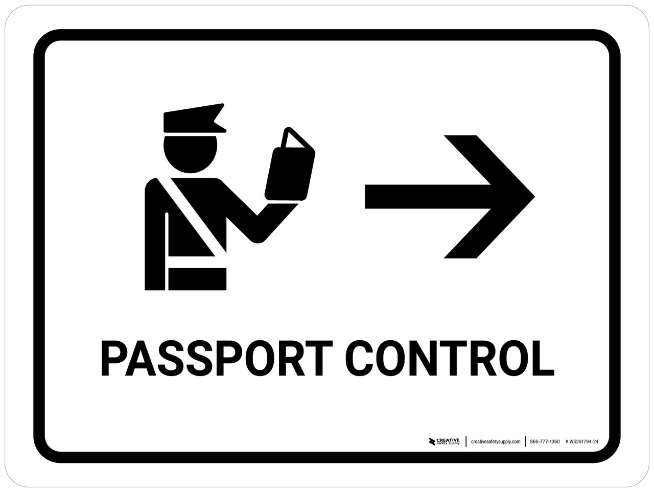 Passport Control With Right Arrow White Landscape - Wall Sign ...
