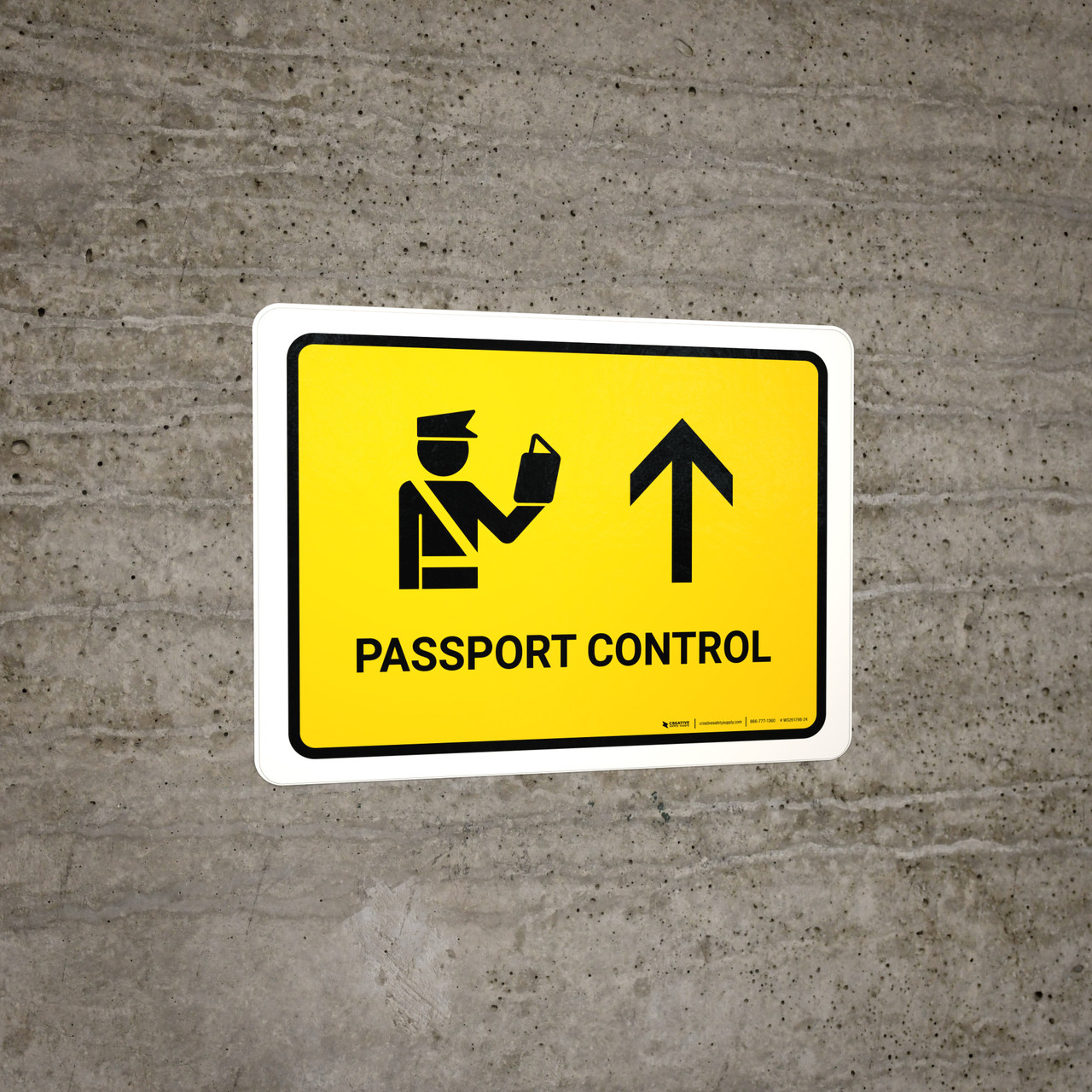 Passport Control With Up Arrow Yellow Landscape - Wall Sign | Creative ...