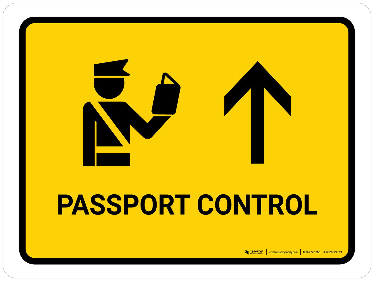 Passport Control With Up Arrow Yellow Landscape - Wall Sign | Creative ...