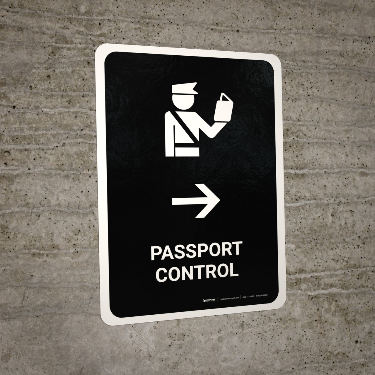 Passport Control With Right Arrow Black Portrait - Wall Sign | Creative ...