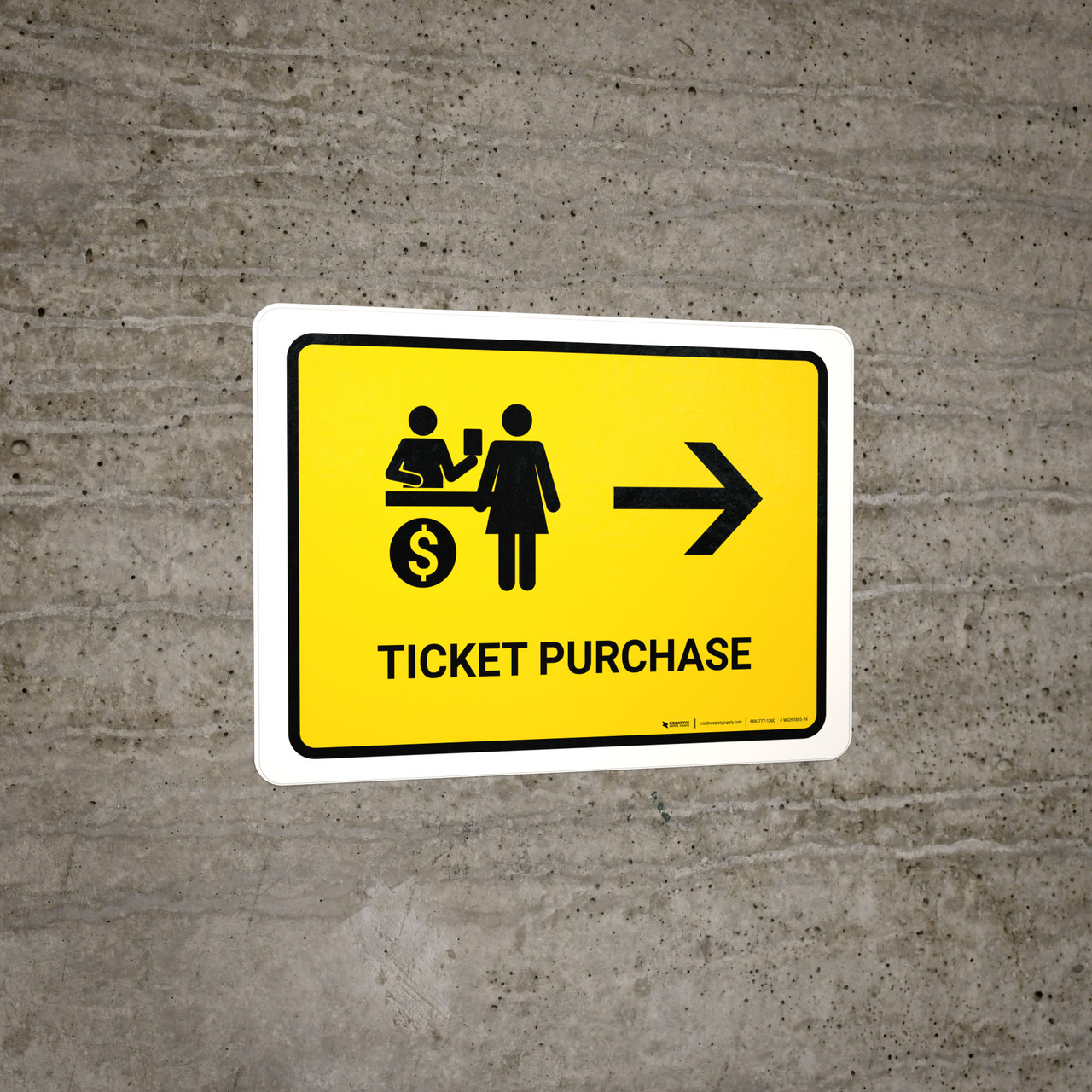 Ticket Purchase With Right Arrow Yellow Landscape - Wall Sign