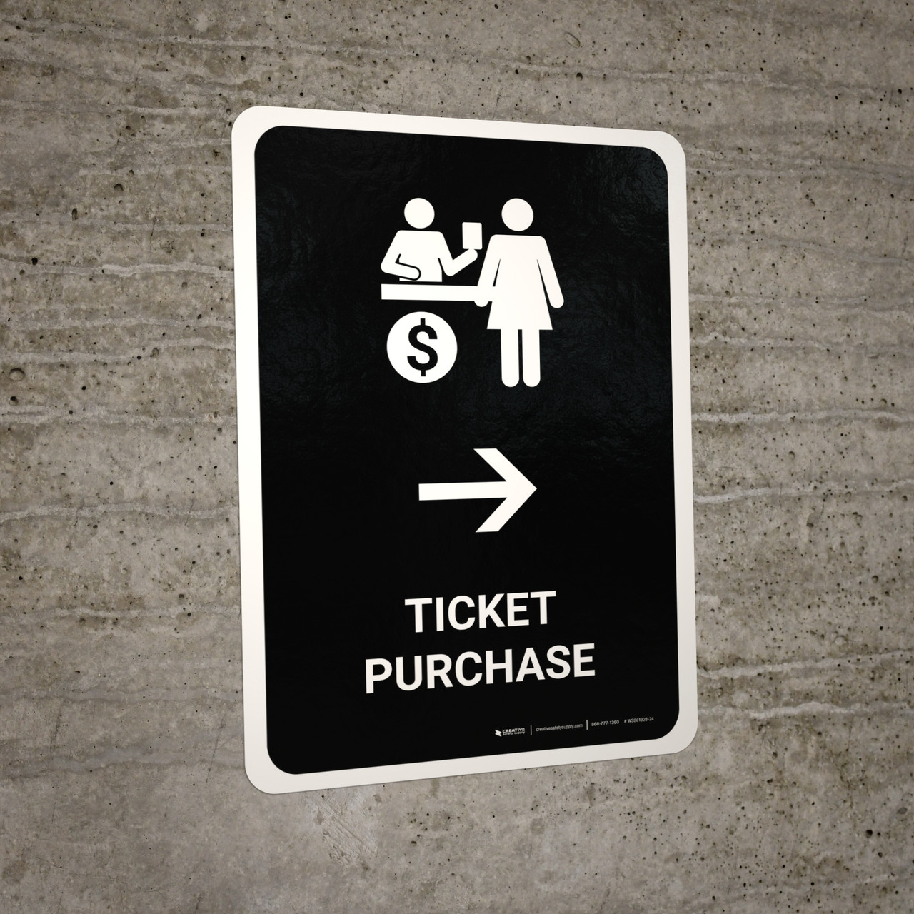 Ticket Purchase With Right Arrow Black Portrait - Wall Sign