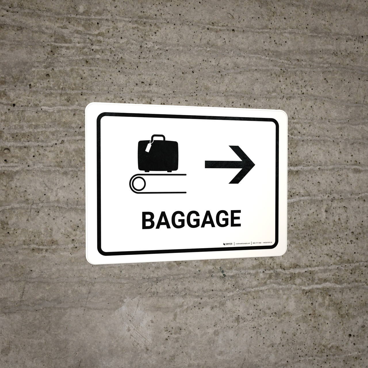 Baggage With Right Arrow White Landscape - Wall Sign