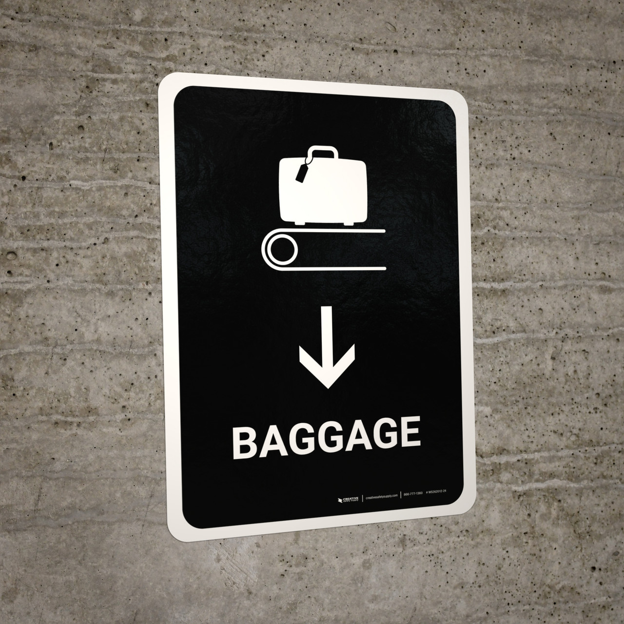 Baggage With Down Arrow Black Portrait - Wall Sign
